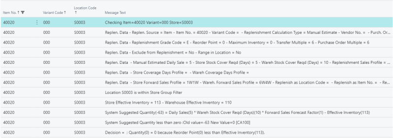 Calculation Log Lines